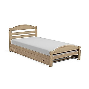 Arizona Twin Bed with Trundle Solid Pine Wooden Trundle Bed Hardwood Slats Support Unfinished Suitable for Boys Girls Kids Bedroom Single Wooden Bed Frame