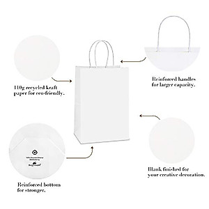 BagDream Kraft Gift Paper Bags 25Pcs 5.25x3.75x8 Inches Small Paper Gift Bags White Paper Bags with Handles Paper Shopping Bags Party Favor Bags 100% Recyclable Kraft Paper Bags Sacks