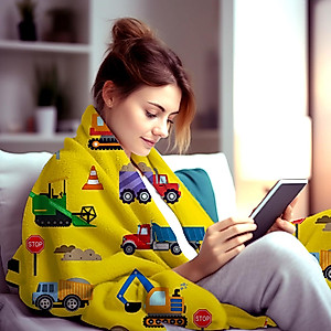 Cute Truck Construction Blanket Super Soft Flannel Throw Blankets Tractor Cars Blankets Bedding for Boys Girls Adults Gifts 50"x40"