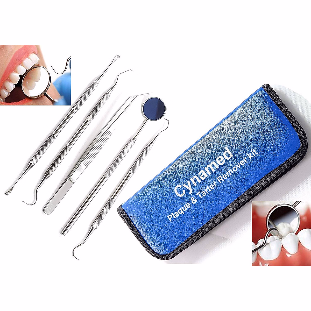 Dental Hygiene set of 5-Stainless Steel Tarter Scraper/Scaling Remover, Dental Toothpick, Mouth Mirror Scaler Tweezer For Calculus &Tartar Removal-Dentists Set is Ideal for Personal Use & Pet Friendly