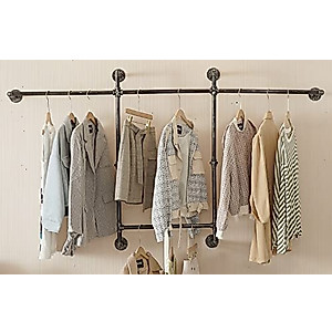 ZYUXUAN Industrial Wall Clothes Rack, Heavy-Duty Clothing Rack, Pipe Style Garment Rack with Four Hanging Rods for Bedroom, Laundry Room, Retail Store, Rustic Black (four hanging rods)