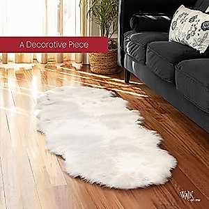 Silky Soft Faux Fur Rug, 2 ft. x 6 ft. White Fluffy Rug, Sheepskin Area Rug, Shaggy Rug for Living Room, Bedroom, Kid's Room, or Nursery, Home Décor Accent, Machine Washable with Non-Slip Backing