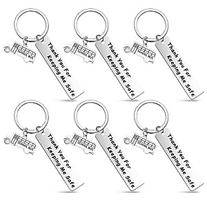 Hosuly 6 Pcs Employee Appreciation Gift School Bus Driver Gifts Stainless Steel Thank You Keychain Gifts Thank You for Keeping Me Safe Keychain for Driver Women Men Retirement Birthday