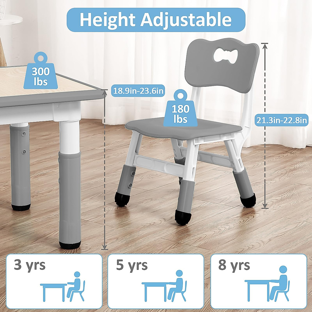 PULLAFUN Kids Table and Chairs Set, Graffiti Desktop Plastic Children Art Table with Seat, Height Adjustable Toddler Table and Chair Set for Kids Ages 3-10