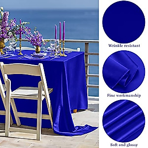 TURSTIN 4 Packs Satin Tablecloth 102 x 58 Inch Overlay Satin Table Cover Rectangle Bright Silk Tablecloth Smooth Fabric Table Decoration for Wedding Banquet Party Events, Royal Blue