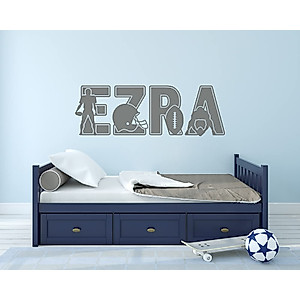 Football Custom Name Vinyl Wall Decal Sticker Art for Boys, Bedroom and Ball Player Theme Room Decor for Kids