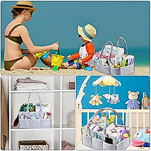 VOISEN Baby Diaper Caddy Organizer, Nursery Storage Basket Bin Baby Car Bag Portable Diaper Organizer Caddy for Nursery Newborn Boy and Girl (Gray)