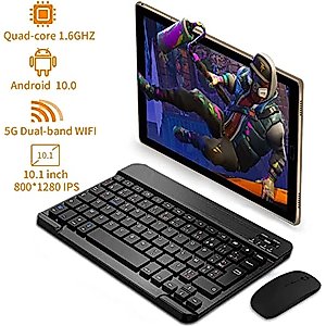 2023 Newest Tablet with Keyboard 10 Inch, Android Tablet Newest Octa-core Processor, 64GB ROM + 4GB RAM Storage, 256GB Expandable, 2 in 1 Tablet with Dual WiFi network, 1920x1200 HD Display -Gold