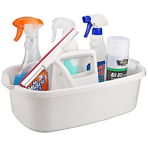 KeFanta Cleaning Supplies Caddy, Cleaning Supply Organizer with Handle, Plastic Bucket for Cleaning Products, Tool Storage Caddy, White