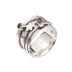 Peridot Gemstone Silver Spinner Star Design Spinning Ring Beautyful Statement Ring (12)