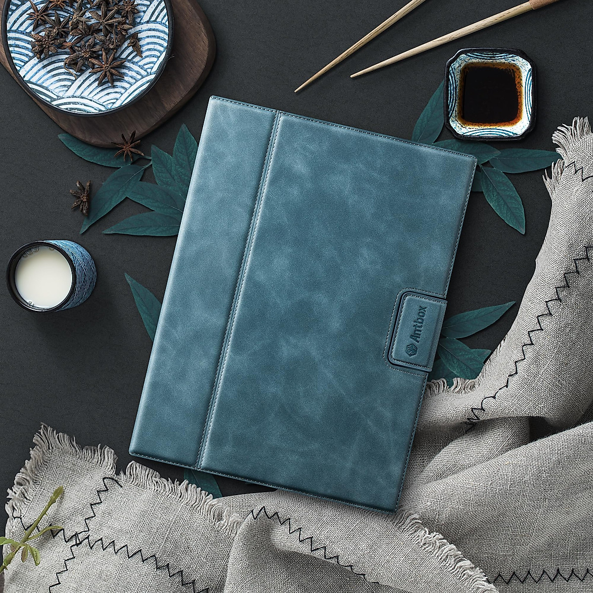 Antbox Case for 2024 iPad Air 11'' (M2)/ iPad Air 5th/4th Generation 10.9'' Vegan Leather with Pencil Holder Typing Angle Auto Sleep/Wake Muti-Stand iPad Air 6th/5th/4th Case (Blue)