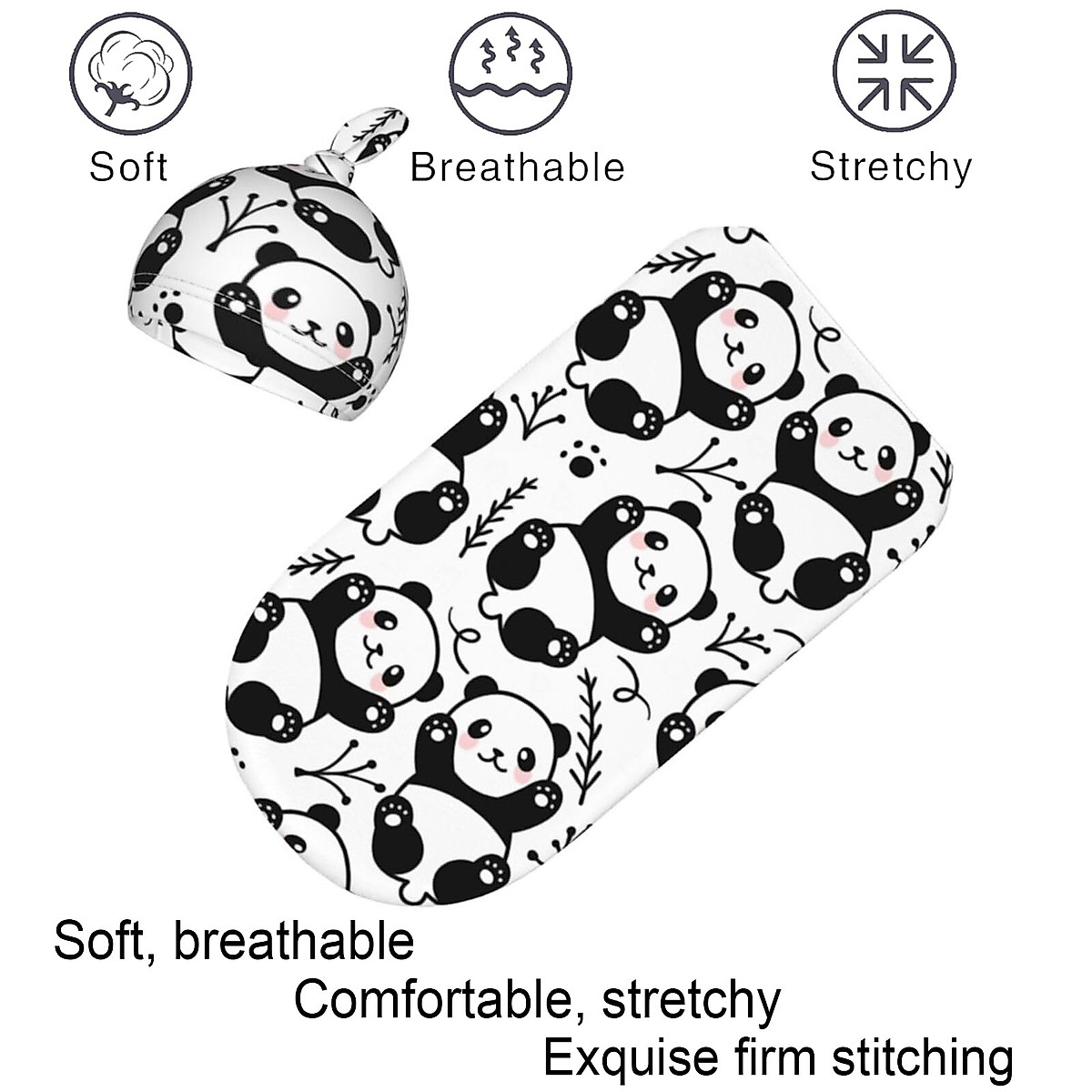 Jarverce Swaddling Blanket for Baby, Soft Sleeping Bag, Sack for Newborn Boys Girls, Unisex Baby Stuff, Panda