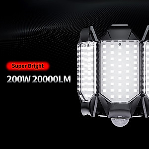 Craftersmark Motion Sensor Garage Light, 20000LM 200W Garage Lights Ceiling Led Motion Activated,Motion Light Indoor with Dusk to Dawn, E26/E27 Screw in Shop Light for Basement Barn Attic Warehouse