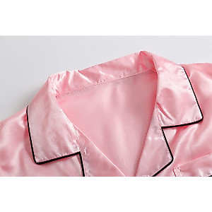 Vopmocld Big Kids Unisex Pjs Set Girls Boys Silk Pajama Sets Satin Clasic Sleepwear Summer 2 Pieces Button Down Nighty, Pink, 12