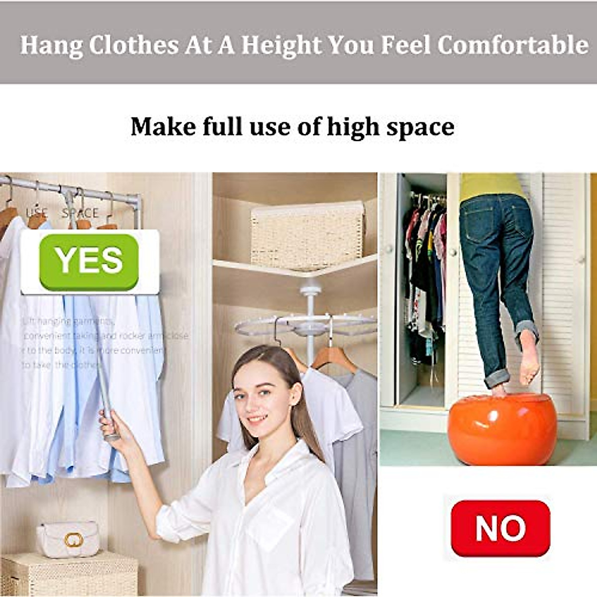 uyoyous Pull Down Closet Rod Aluminum Adjustable 35-46.7 Inch Heavy Duty Closet Pull Down Rods Hanger for Hanging Clothes Wardrobe Lift Rail Organizer Storage System Side Mounted Expanding Tubing