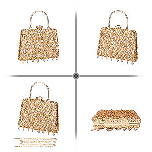 UBORSE Women Wedding Clutch Rhinestone Bling Sequin Evening Bags Vintage Crystal Beaded Cocktail Party Party Purse (Gold762)