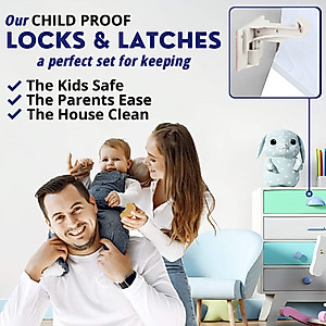 Invisible Baby Proofing Cabinet Locks - Upgraded Version with Strong Adhesive 10x Child Safety Proof Spring Locks for Cabinet & Drawer Toddler and Child Proofing Safety Latch Lock Solution by G2eComme