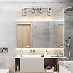 SADENICEL Brushed Nickel Vanity Lights, 3-Light Bathroom Light Fixtures, Crystal LED Bathroom Lights Dimmable White/Neutral/Warm Light with Clear Glass Shade for Bathroom Bedroom Hallway Lighting