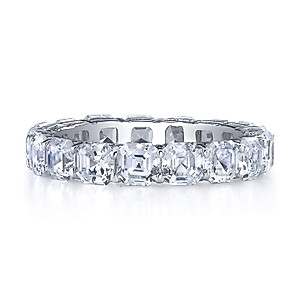 KIERA Rhodium Clad Sterling Silver 4mm Asscher Cut Cubic Zirconia Eternity Ring, Size 8