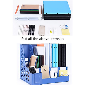 4 Compartments Storage Organiser Box Magazine File Holder, Sturdy Plastic Desk Organizers and Storage File Folder for Office Organization, Binder Organizer with