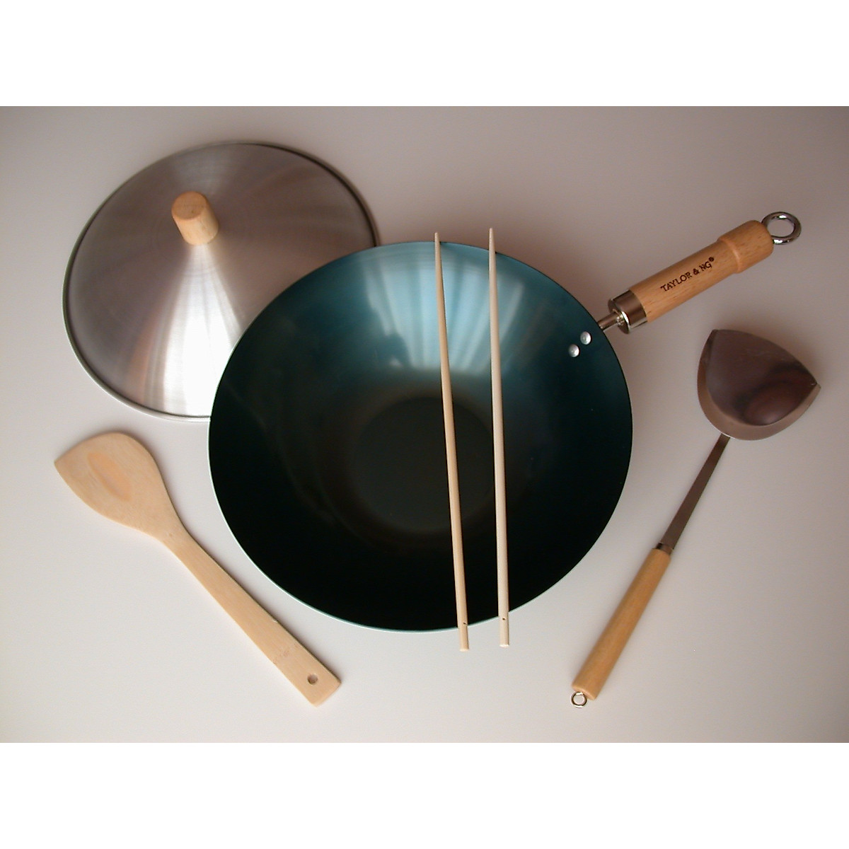 Taylor & Ng Natural Nonstick Wok Set, 12", Carbon Steel