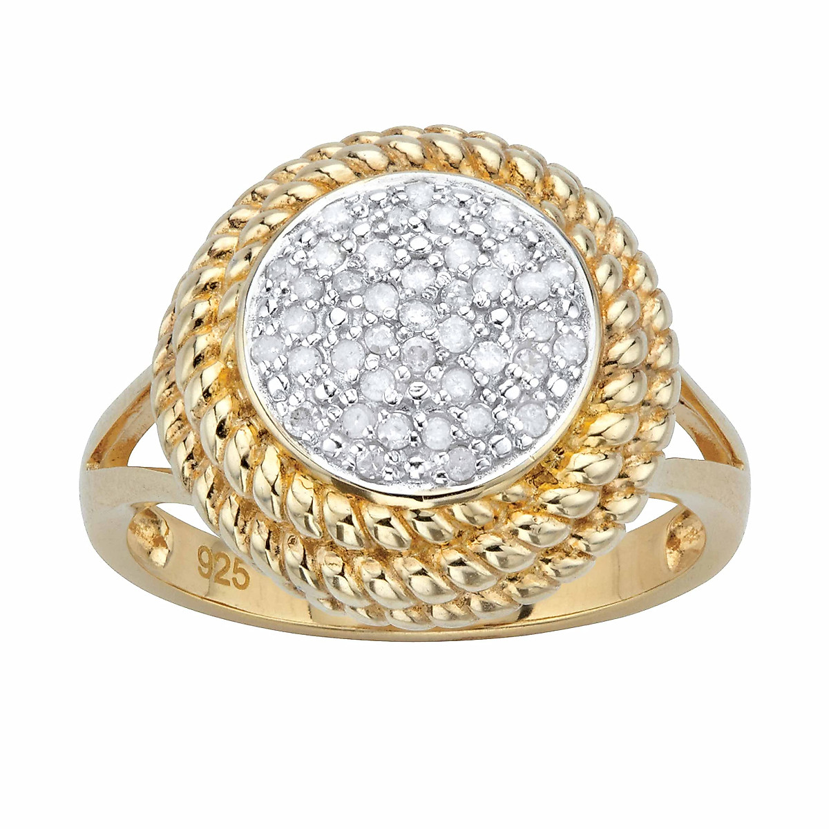 PalmBeach Yellow Gold-plated Sterling Silver Round Genuine Diamond Halo Cluster Ring (1/5 cttw, I Color, I3 Clarity) Sizes 6-10 Size 8