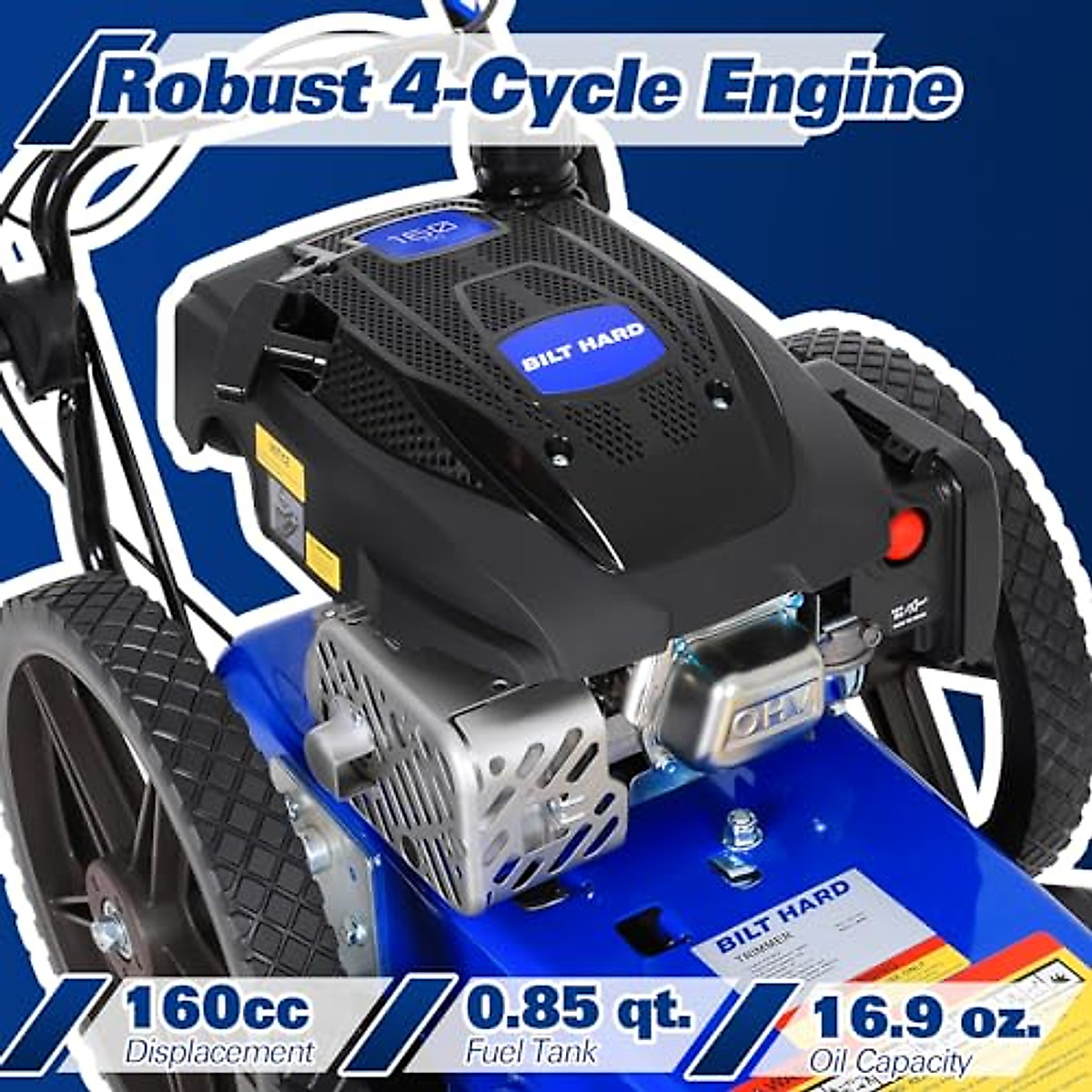 BILT HARD Walk Behind String Trimmer, 160cc 4-Cycle Gas String Mower, 22 Inch Cutting Diameter, Push Weed Eater with 14 Inch Flat Free Wheels, Brush Hog Mower for Farm, Lawn, Yard