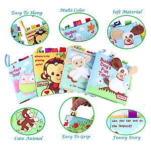 HanShe Baby Soft Book Cloth Book Set 4 PCS Crinkle Book High Contrast Baby Book 0-6 Months Educational Learning Toy for Infant Fabric Baby Activity Crinkle Book for Infants Toddler for Boy Girl Gifts
