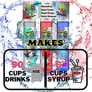 (Variety Pack of 3) Sugar Free Flavor Enhancer for Ice, Water, Snow Cone, Shaved Ice, Drink, Snacks; Multi-Purpose; Concentrate; Sweetened; No Need Sugar; Just Add Water. Zero Calories