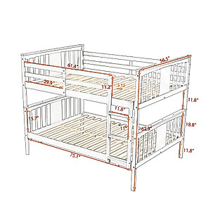 Harper & Bright Designs Full Over Full Bunk Beds for Adults,Teens, Kids, Wood Bunk Beds Full Over Full Size with Ladder,Full Bunk Beds with High Length Guardrail,Grey