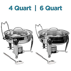 4 Quart Round Stainless Steel Chafing Dish with Bonus Slotted Spoon and Drip Tray for Lid