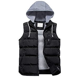 CREATMO US Women's Warm Winter Vest Thick Padded Puffer Vest Waistcoat With Detachable Hood Black L