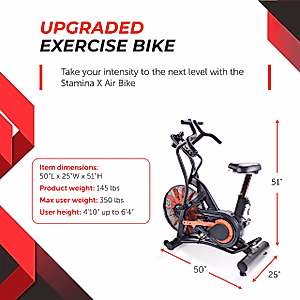 Stamina X Air Bike - Exercise Bike with Smart Workout App - Air Exercise Bike for Home Workout - Up to 350 lbs Weight Capacity Black/Red