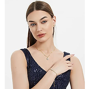 UDYLGOON Round Earrings Necklace Bracelet Jewelry Set For Women Bridal Bridesmaid Party Prom Daily (Gold)