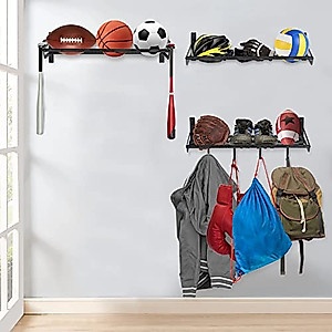 Lineslife Wall Mount Sports Equipment Storage Rack,3 Shelf Separate Garage Ball Organizer for School,Gym,Home