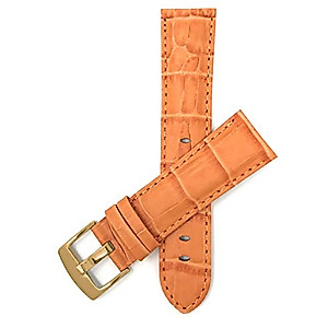 Bandini Mens Leather Watch Band - Alligator Pattern Leather Watch Strap - Replacement Watch Band for Classic and Smart Watch - 24mm Watch Band Orange - Gold Buckle