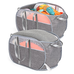 Ceuku 65L Collapsible Laundry Basket 2 Pcs Pop Up Laundry Hampers with 4 Reinforced Carry Handles, Foldable Laundry Basket for Clothes, Toys, Easy to Carry and Go Up or Down Stairs Mesh Laundry Basket