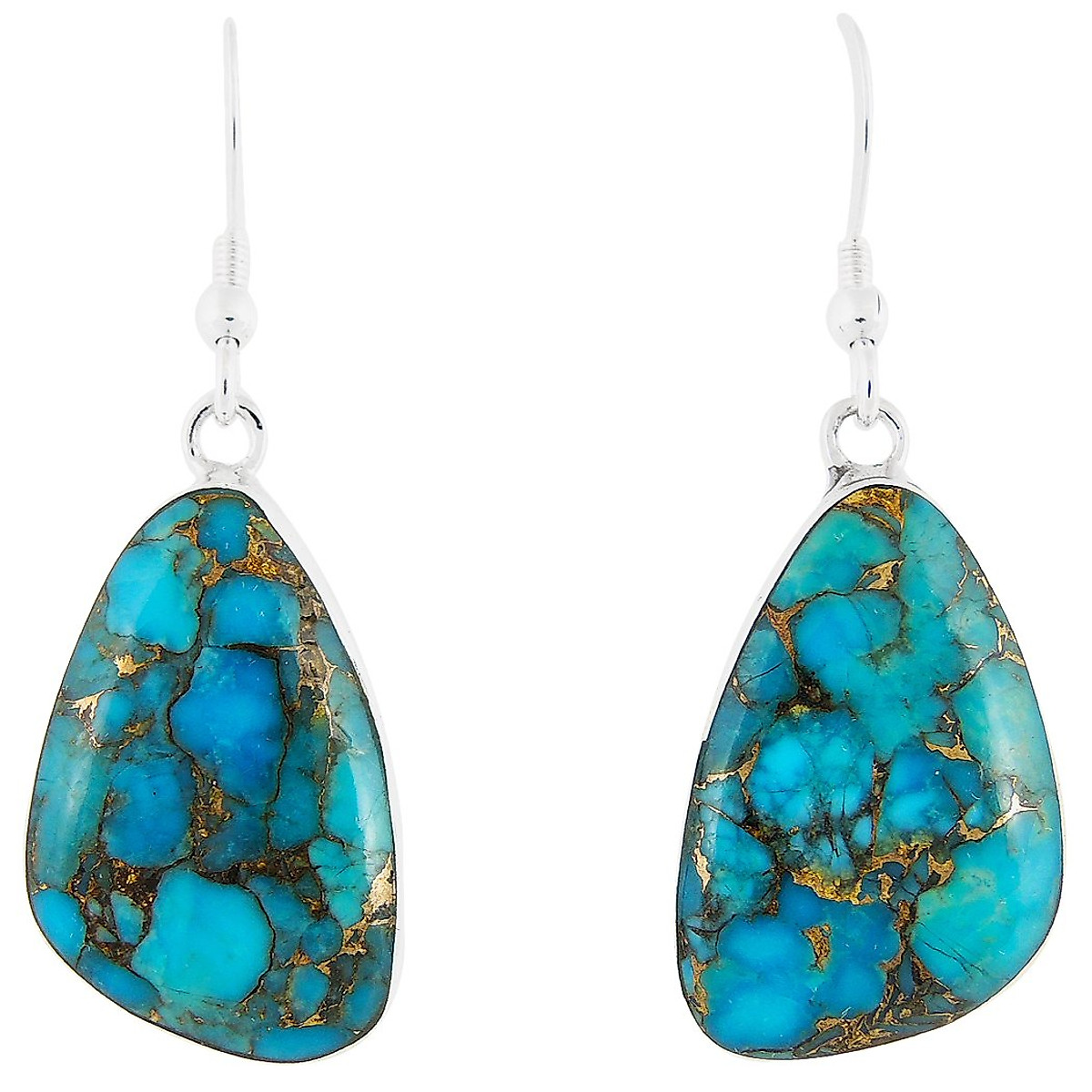 Turquoise Earrings 925 Sterling Silver & Genuine Copper-Infused Matrix Turquoise (Select style) (Free-Form Drops)