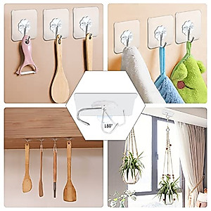 Anffeary 50 Packs Adhesive Hooks, Heavy Duty 22lb(Max) Wall Hooks for Hanging Key Cup Hat Coat Holder, Transparent Waterproof Sticky Hooks Wall Hangers for Kitchen Bathroom Shower Door Hanger Hooks