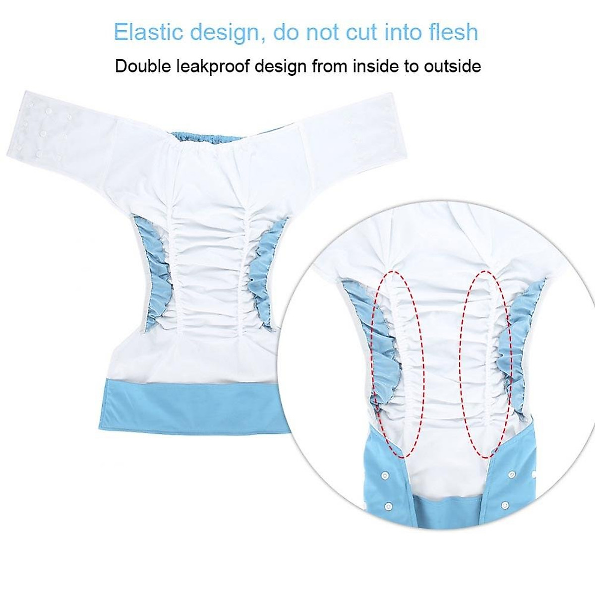 ZJchao Adult Cloth Diaper, Reusable Adult Diaper Washable Adult Pocket Nappy Cover Adjustable Diaper Cloth Breathable Leakproof Incontinence Diaper Pants for Men or Women (Sky Blue)