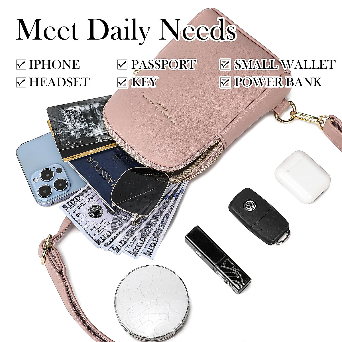 AOCINA INICAT Small Sling Bag Crossbody Vegan Leather Fanny Packs for Women Fashionable Chest Bag for Travel(0-Pink)