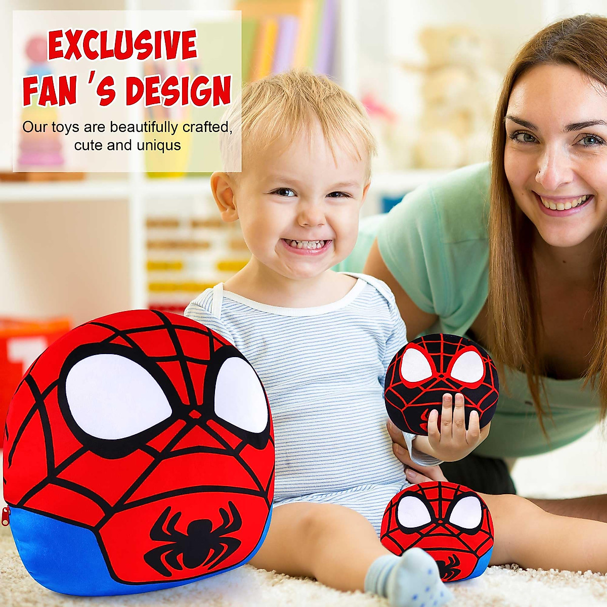 Hevano 3 in 1 Spider Plush Pillow, Super Soft Stuffed Animal Toys for Kids Adults, Plush Pillow Home Decorations, Spider Mommy Stuffed Animal Toys with 2 Babies in her Tummy