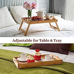Bed Table Tray, Bamboo Bed Tray Table for Eating and Laptops, 19.7" x11.81'' Large Size Breakfast Food Tray Foldable Legs, Serving Tray with Handles for Sofa, Bed, Eating, Snacking and Working