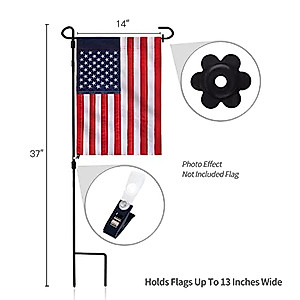 ANLEY Garden Flag Stand - Upgraded Version Reinforced Wrought Iron Garden Flag Pole Holder - Weather Resistant & Easy Assemble & Black Matte Coating - FREE Flag Stopper & Alligator Clip - H37" x W14"