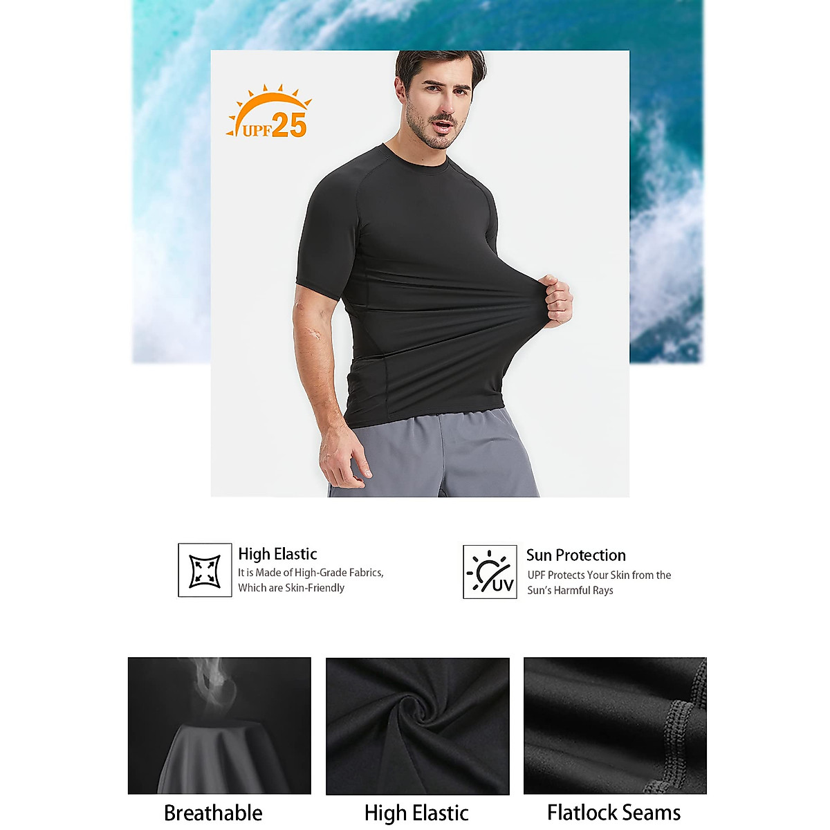 HOPLYNN 6 Pack Compression Shirts Men Short Sleeve Rash Guard Base Layer Athletic Undershirt Gear T-Shirt for Sports Workout 2 Black 2 White 2 Blue-L