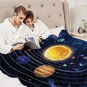Paready Solar System Blanket Super Soft Flannel Fleece Throw Planet Blanket Cozy Outer Space Blanket for Boys Girls Adults Comfortable Bed Blanket for Sofa Living Room Travel Camping Couch (60"x80")