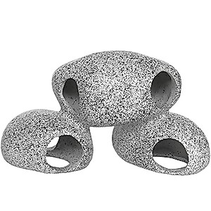 SLOCME Aquarium Rock Caves Decoration - Cichlids Rock Caves for Shrimp Cichlid Hiding Breeding Spawning, Fish Can Swim Through The Rock Hole, 3 Stone