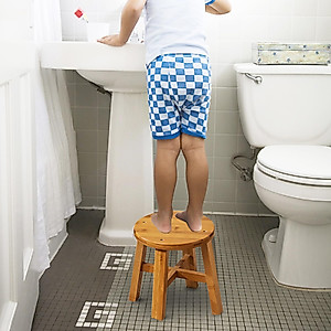 Felenny Small Step Stool Bamboo Fully Assembled Wooden Spa Bath Chair Low Stool for Kitchen Bedroom Living Room Bathroom(S;9.44 inches Height)