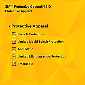 3M Protective Disposable Coveralls, Bulk Pack of 25 White Coveralls, Hooded with Elastic Cuff, Two-way Zipper, Antistatic Protection, XL, 4510-BLK-XL