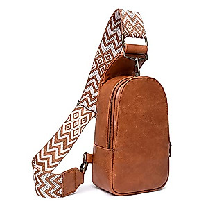 Chest Bag Sling Bag for Women, Small Crossbody PU Leather Satchel Daypack for Lady Shopping Travel Fashion Shoulder Strap (Brown)